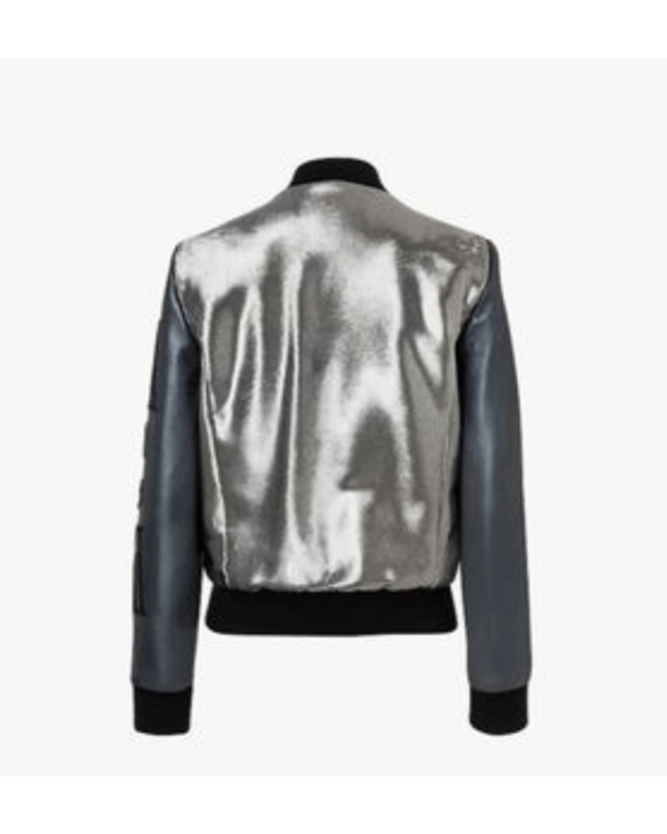 Men’s Silver Calf Leather Bomber Jacket-GLJ