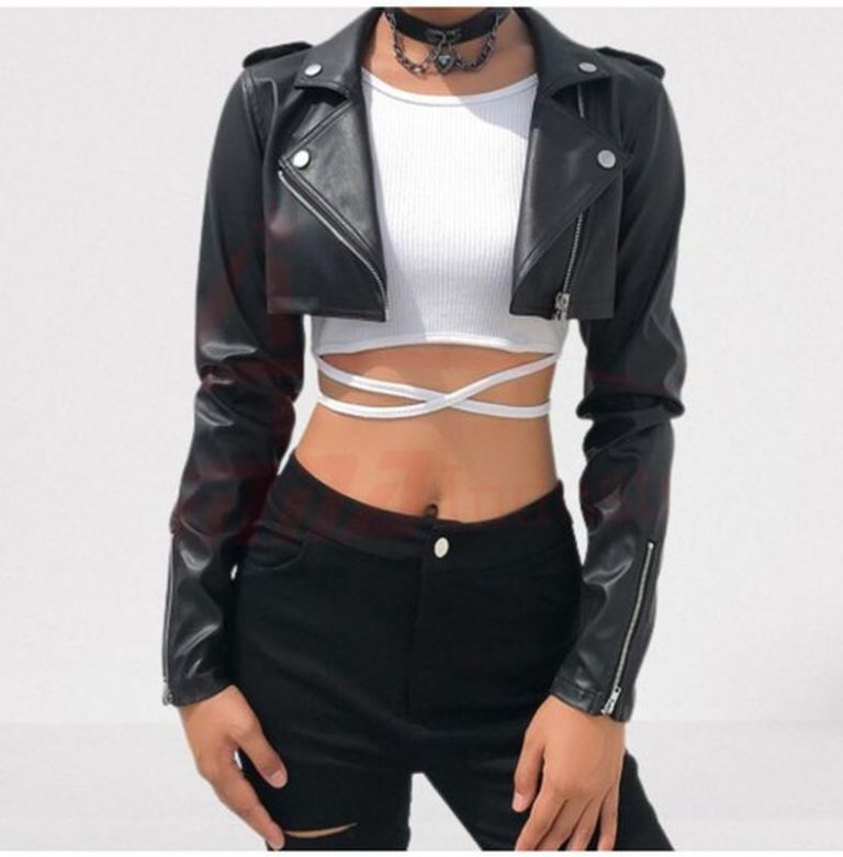 Women Cropped Leather Jacket- GLJ