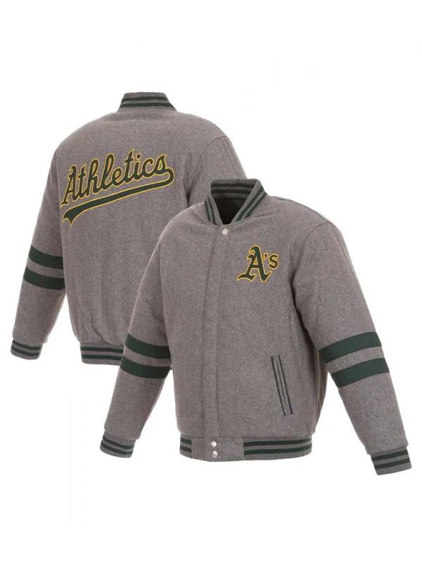 Oakland Athletics Letterman Grzay Wool Jacket - Genuine Leather Jackets