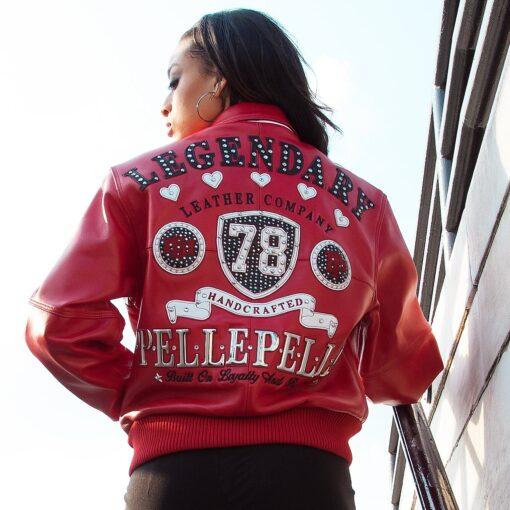 Pelle Pelle Red Encrusted Womens Varsity Jacket - GLJ