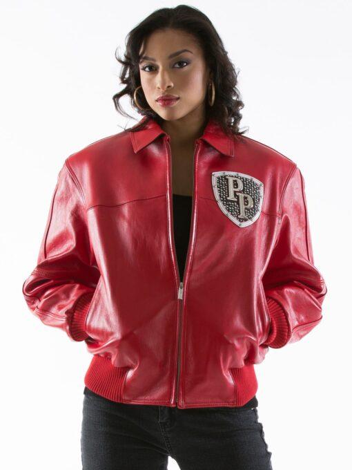 Pelle Pelle Red Encrusted Womens Varsity Jacket - GLJ