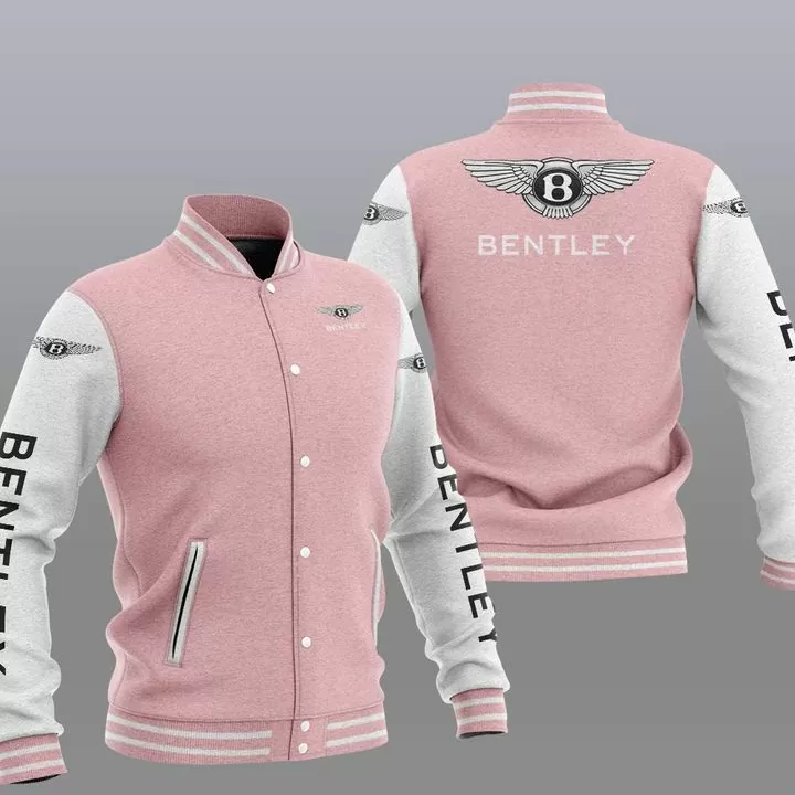 Bentley Pink White Varsity Baseball Jacket - GLJ