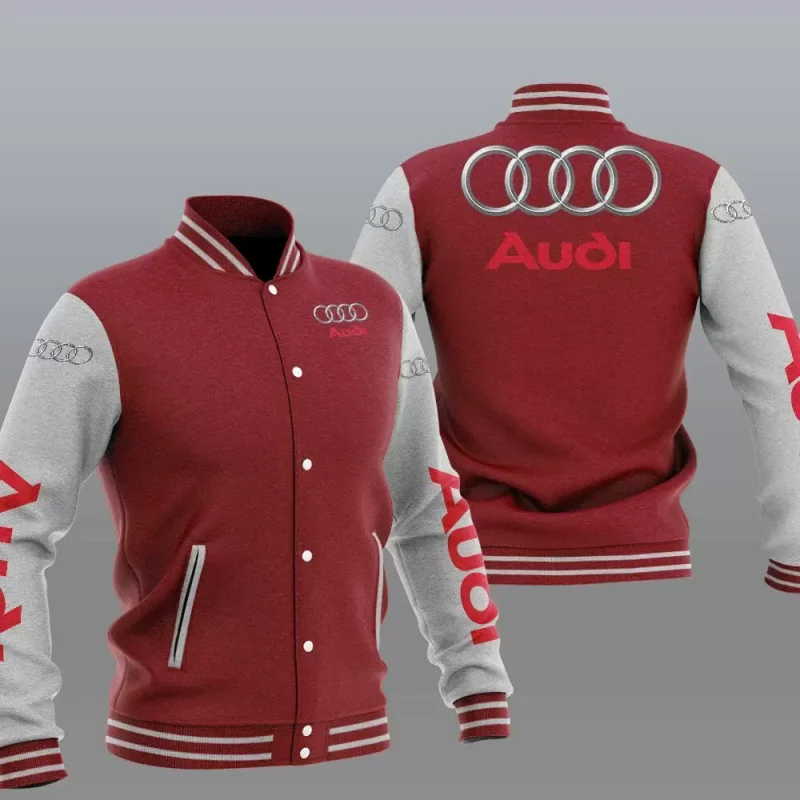 Maroon Grey Audi Car Baseball Varsity Jacket - GLJ