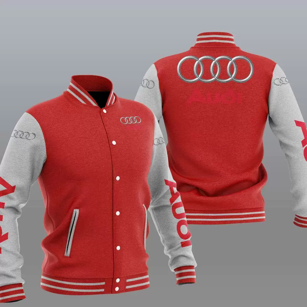 Red Grey Audi Car Baseball Varsity Jacket - GLJ